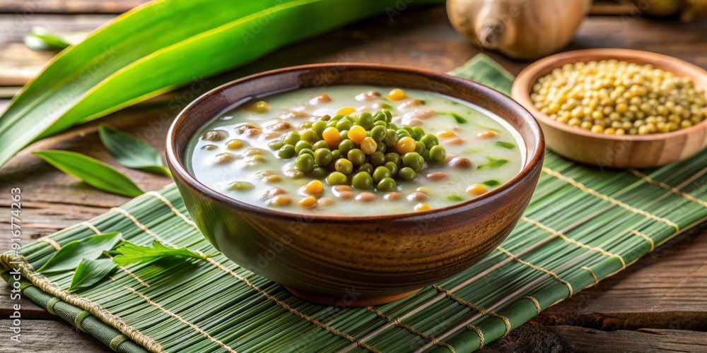 Traditional Indonesian mung bean porridge with coconut milk, pandan ...