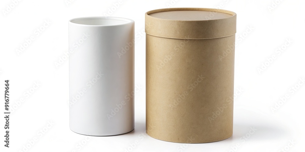 Isolated white tall tube-shaped gift box with removable lid, made of ...