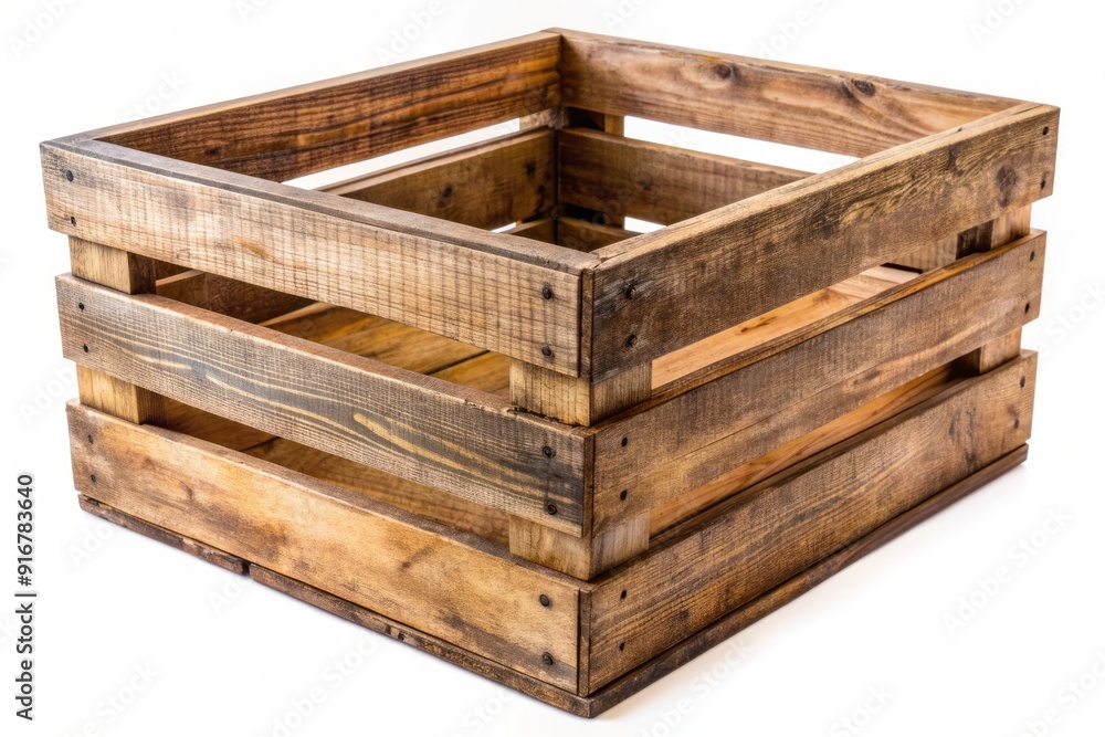 Rustic wooden crate with weathered texture, worn edges, and distressed ...