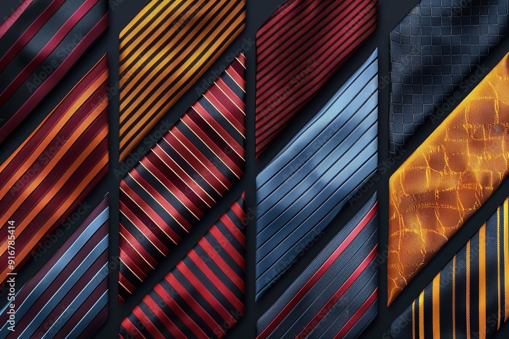 Templates for striped silk neckties with preset textures. Man's tie set ...