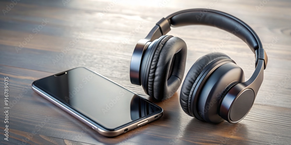 Modern wireless headphones wrap around the ear, attached to a sleek ...