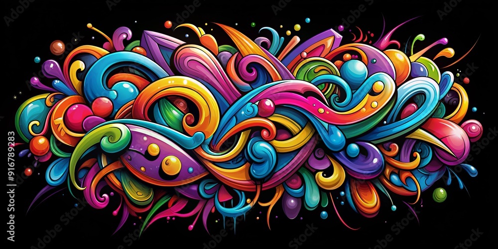 Vibrant, abstract graffiti lettering typography art illustration ...