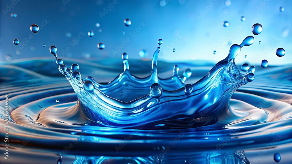 Vibrant blue water splashes with wavy edges and drops, resembling paint ...