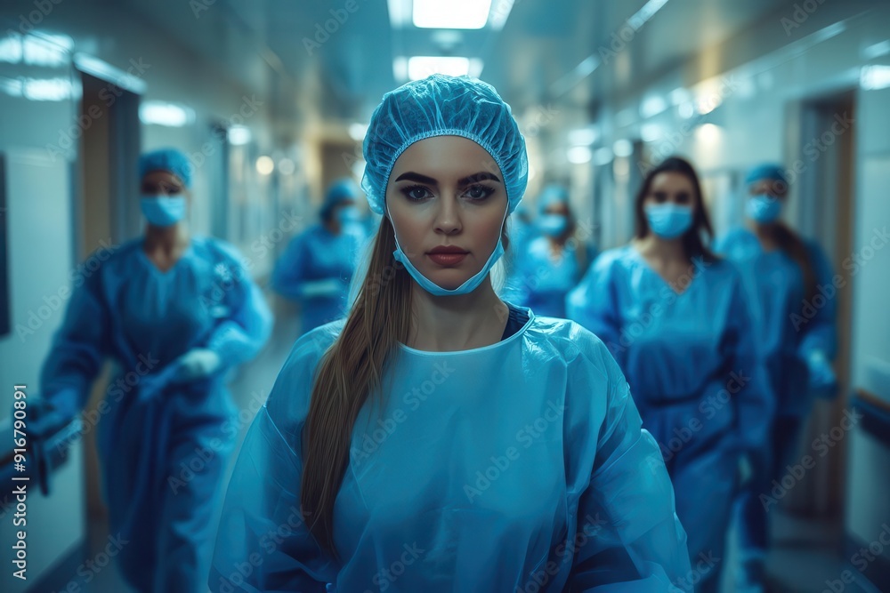 bustling hospital corridor soft focus medical professionals in motion ...