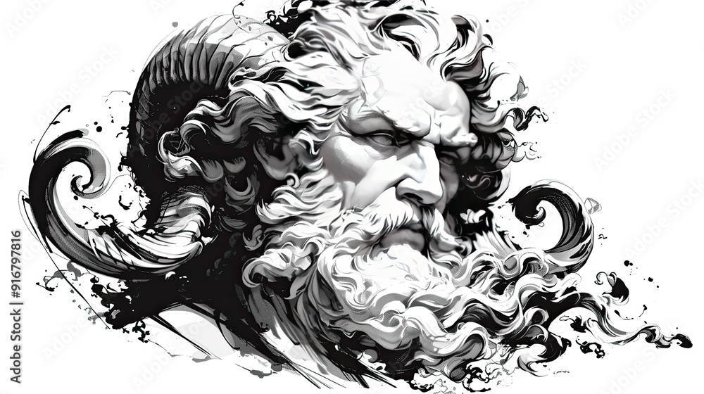logo Tattoo drawing depicting A realistic greek god portrait design ...
