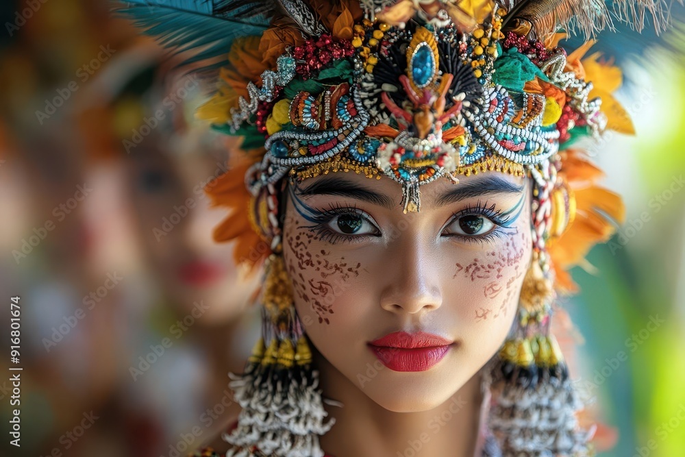 cultural festival scene vibrant traditional costumes intricate masks ...