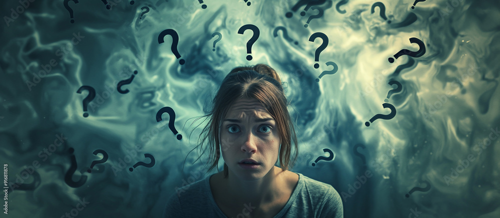 Person Surrounded by Cloud of Question Marks, Symbol of Confusion and ...