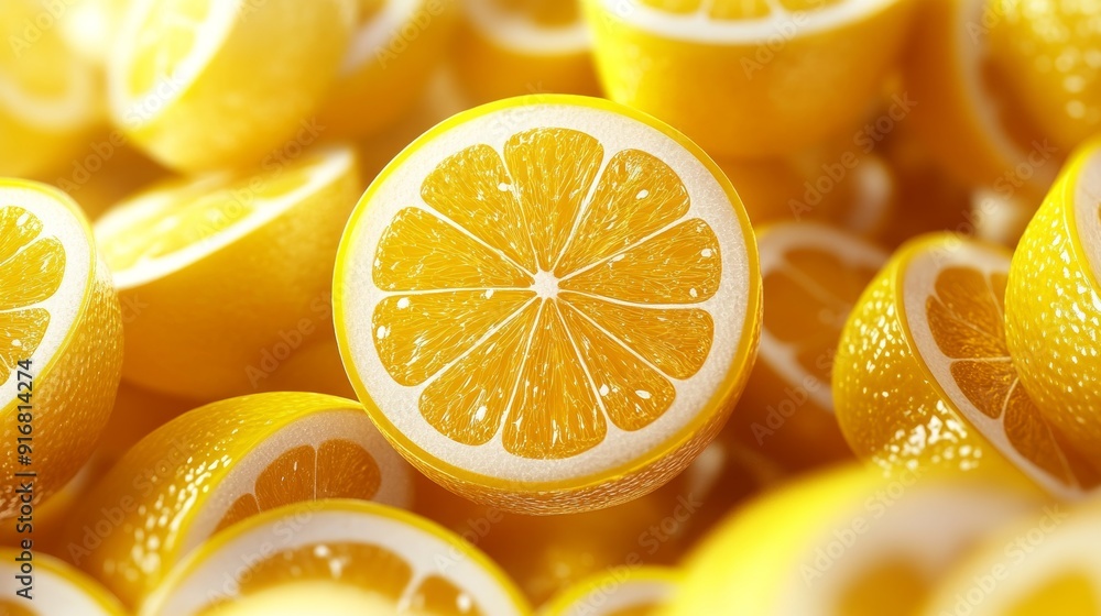 Design a refreshing background with a top view of real lemon slices ...