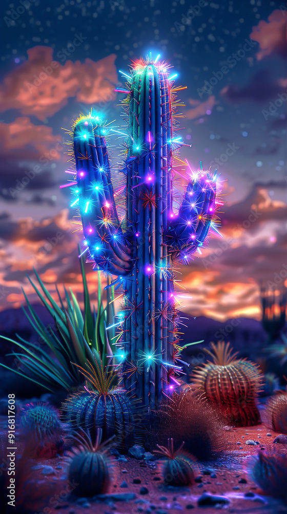 Magical cactus with electric elements in a stunning composition, front ...