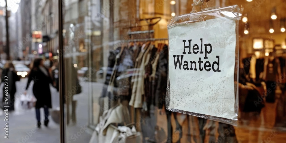 Help Wanted Sign in Store Window Display – Job Opportunities in Urban ...