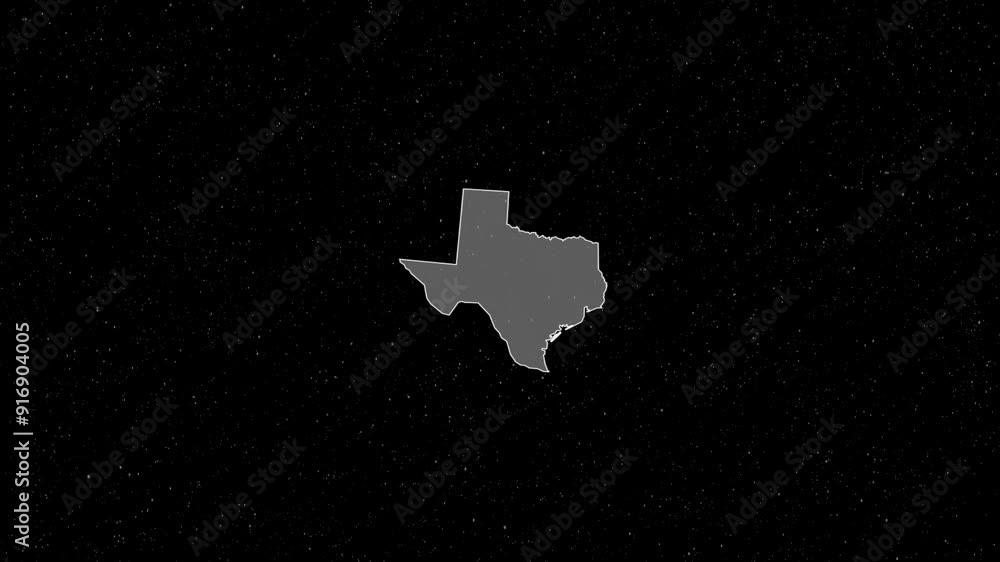 3d texas outline exploading into the infinity of deep outer space ...