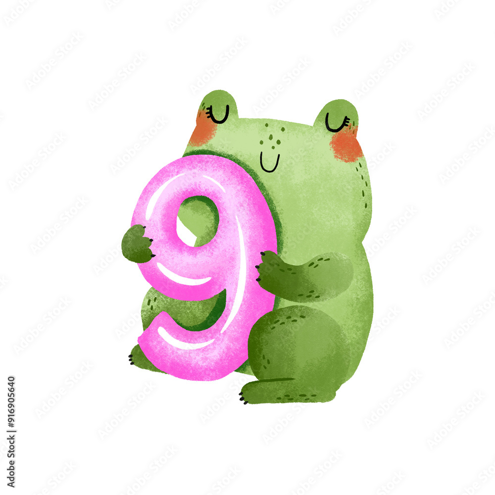 Toad with number 9. Number nine. Cute baby month anniversary card with ...