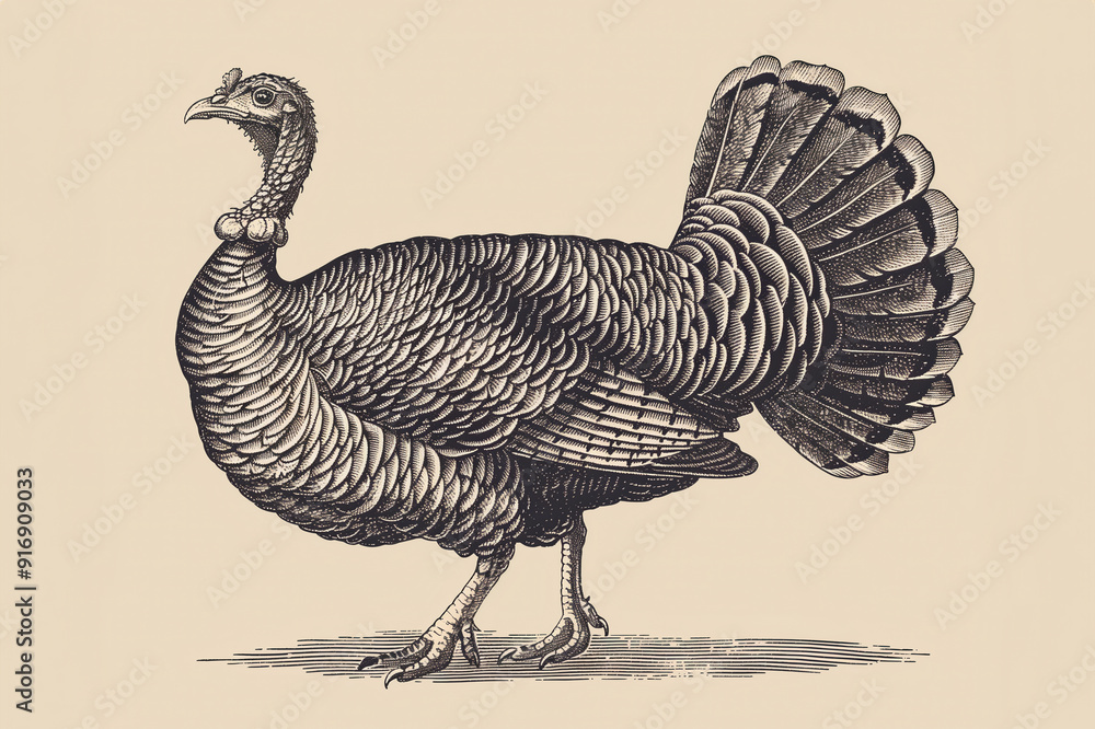 Turkey, sketch. Vintage retro print, turkey sketch ink pencil style ...