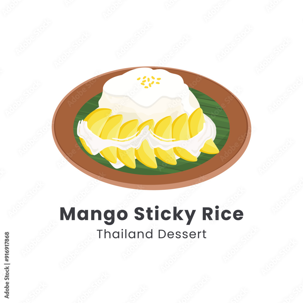 Hand drawn vector illustration of Mango Sticky Rice. Delicious ripe ...