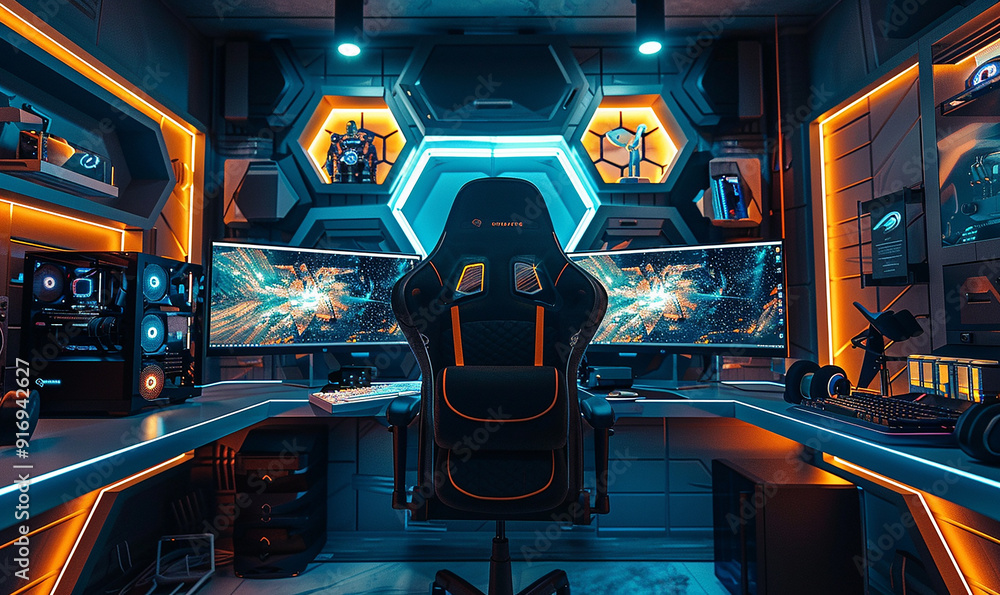 Gaming setup with gaming chair and desk Stock Photo | Adobe Stock