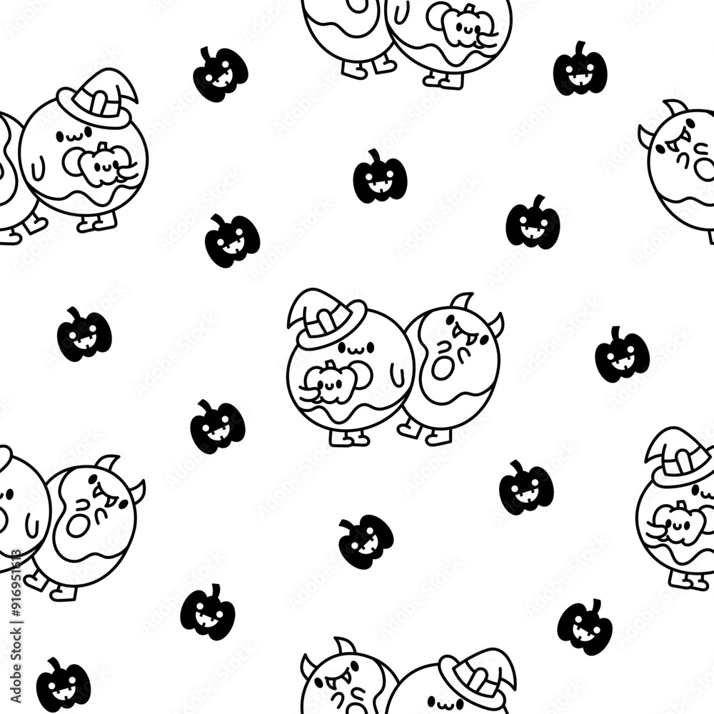 Cute couples donuts friendship. Seamless pattern. Coloring Page ...
