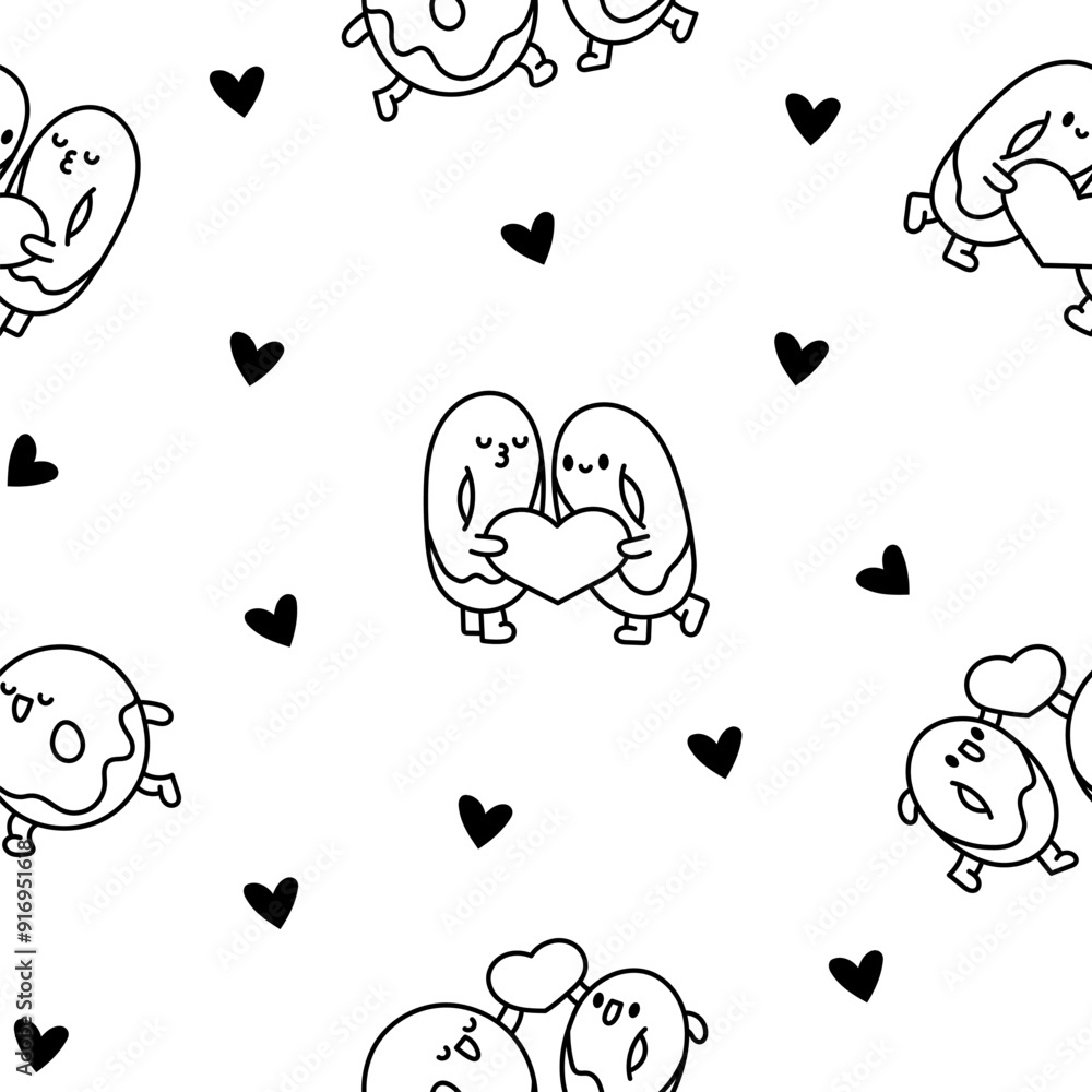 Cute couples donuts friendship. Seamless pattern. Coloring Page ...