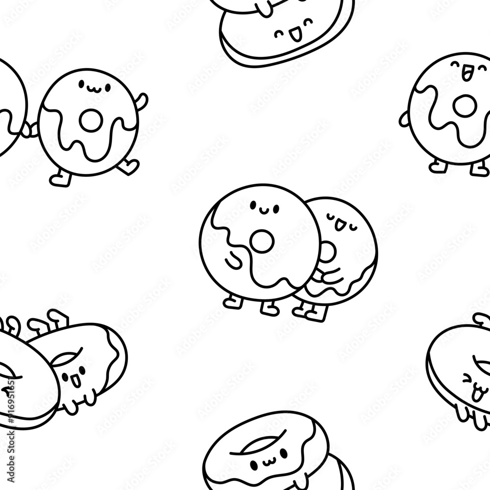 Cute couples donuts friendship. Seamless pattern. Coloring Page ...