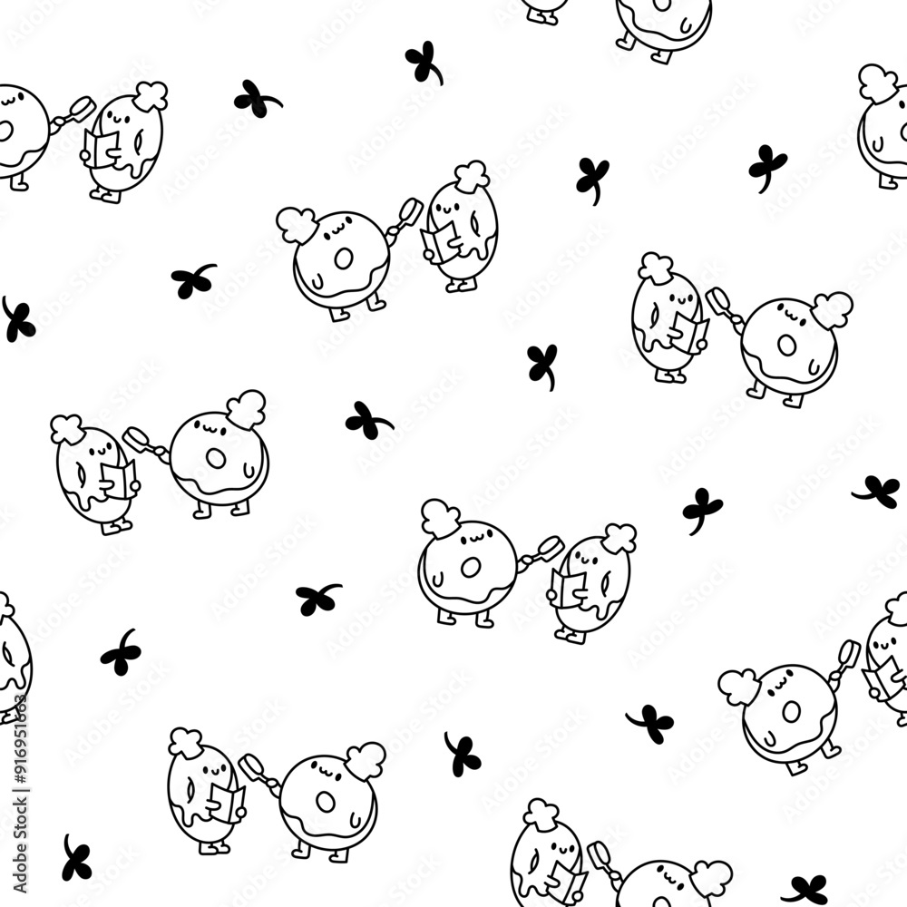 Cute couples donuts friendship. Seamless pattern. Coloring Page ...
