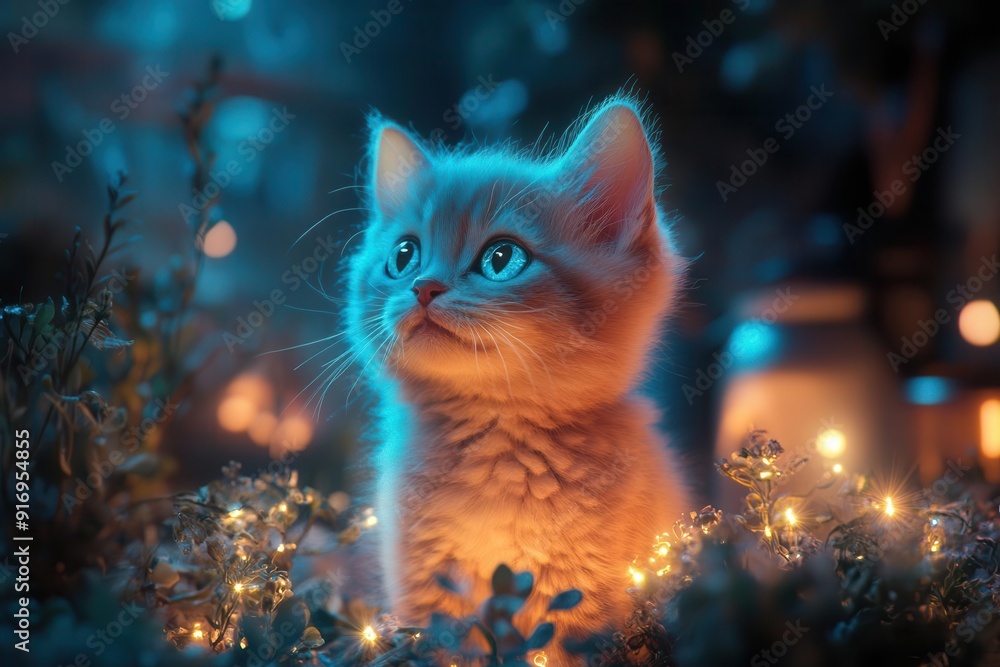 holographic cat projection with animated expressions cycling through ...
