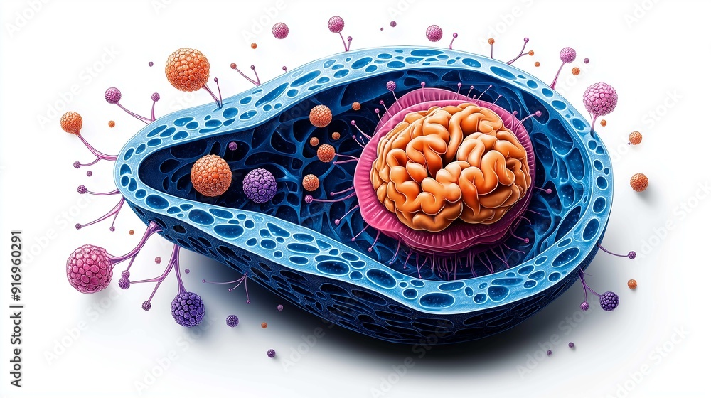 Design a detailed illustration of a human cell with labeled organelles ...