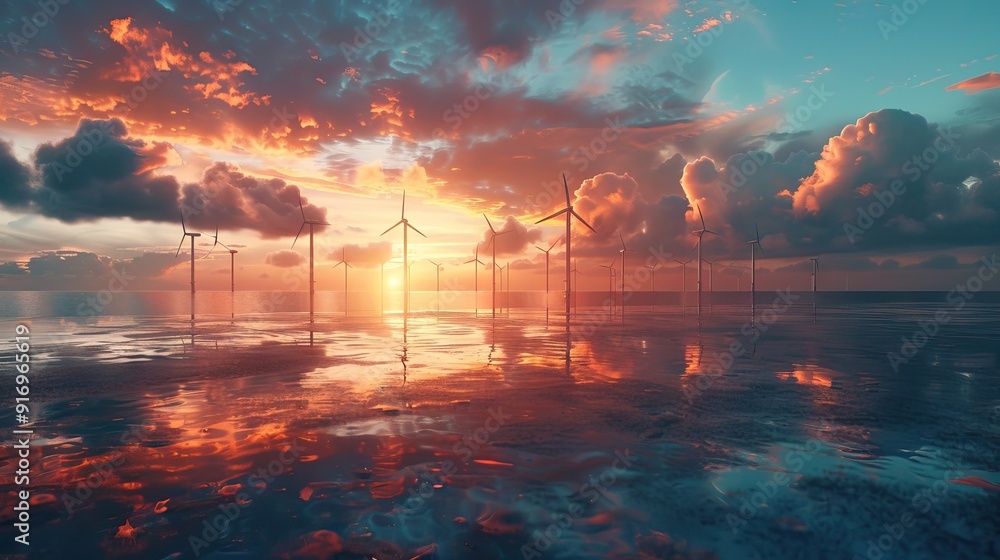 Beautiful landscape of sea level reflect fantasy dramatic sunset sky in ...