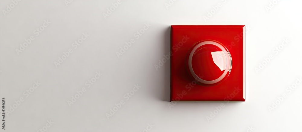 Red button warning light flasher for fire alarm on a white background ...