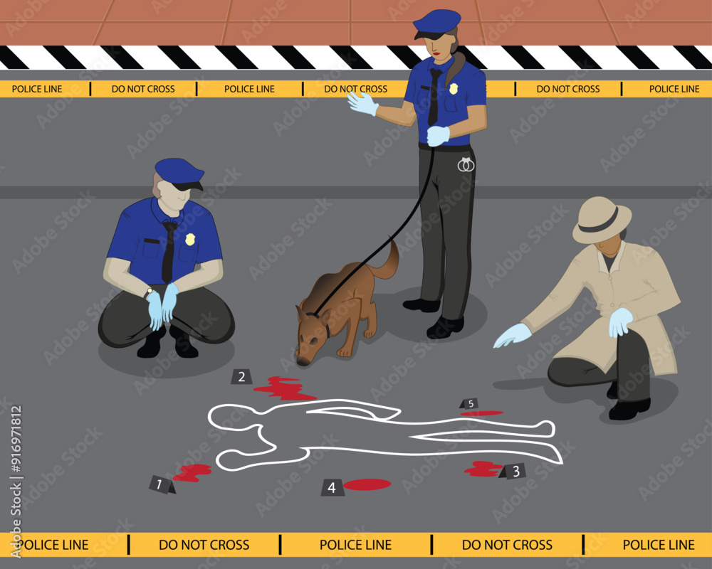 vector illustration design of three investigators, two of whom are male ...
