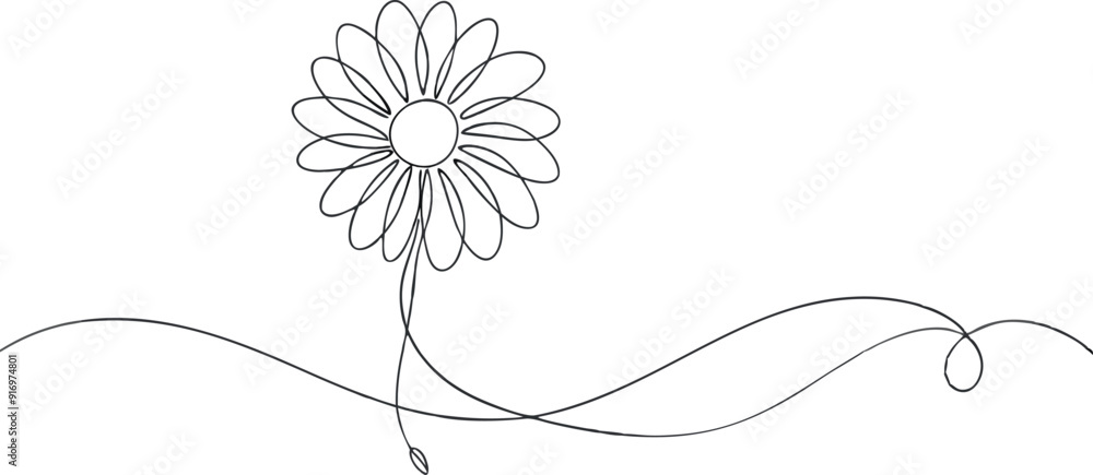continuous single line drawing of daisy flower, line art vector ...
