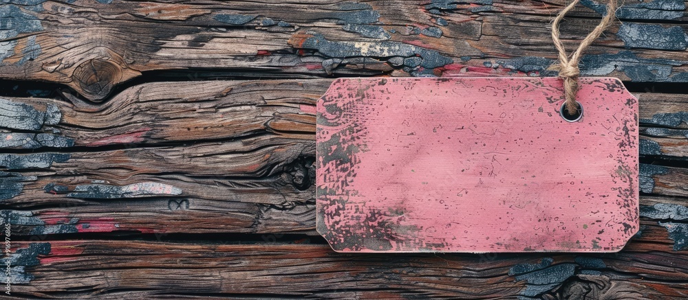 Vintage style name tag in pink on textured wood paper background with ...