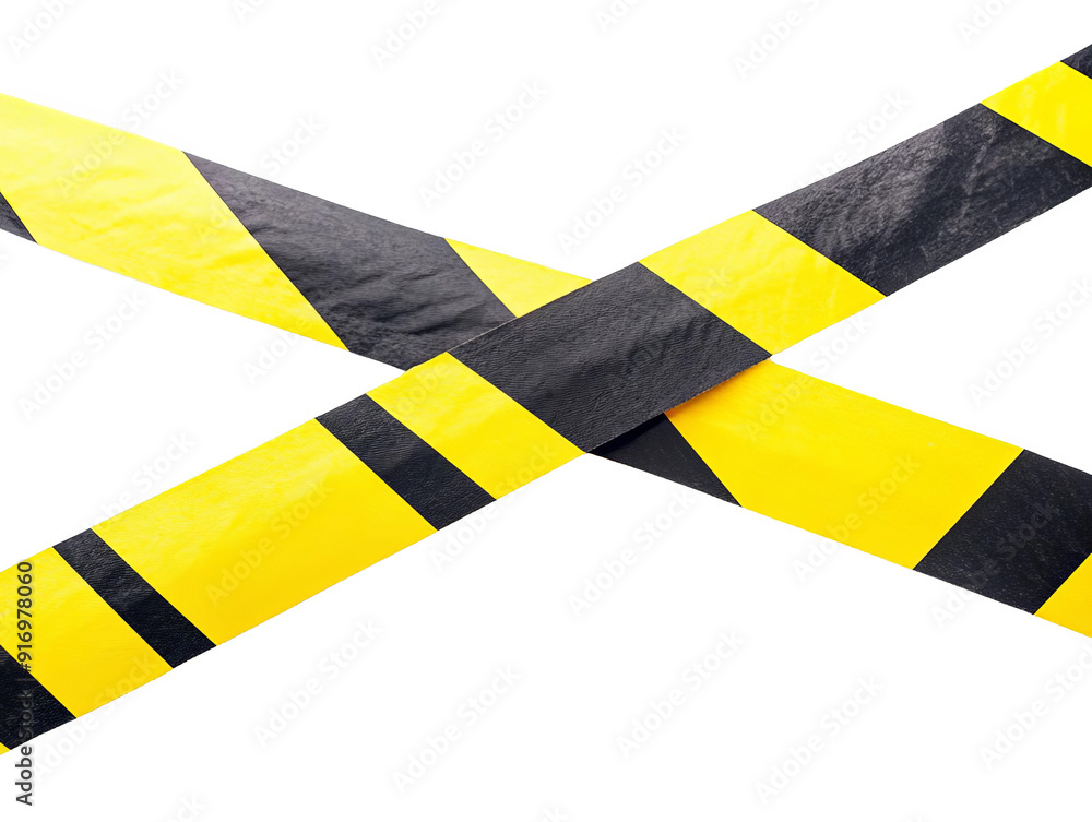 Yellow and black caution tape crossing each other, commonly used for ...