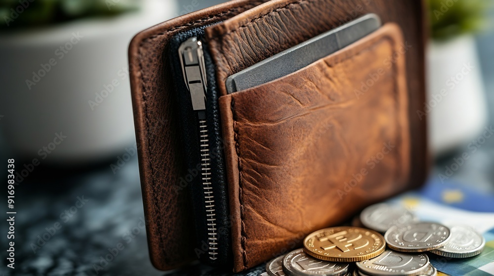 Electrical plug with a wallet and euro money coins Saving energy ...