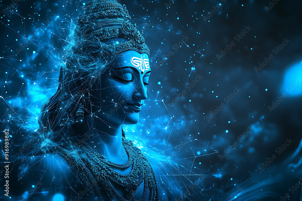 An abstract digital background featuring the revered figure of Lord ...
