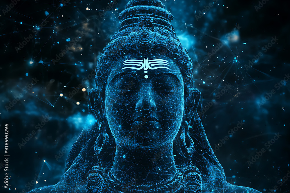 An abstract digital background featuring the revered figure of Lord ...