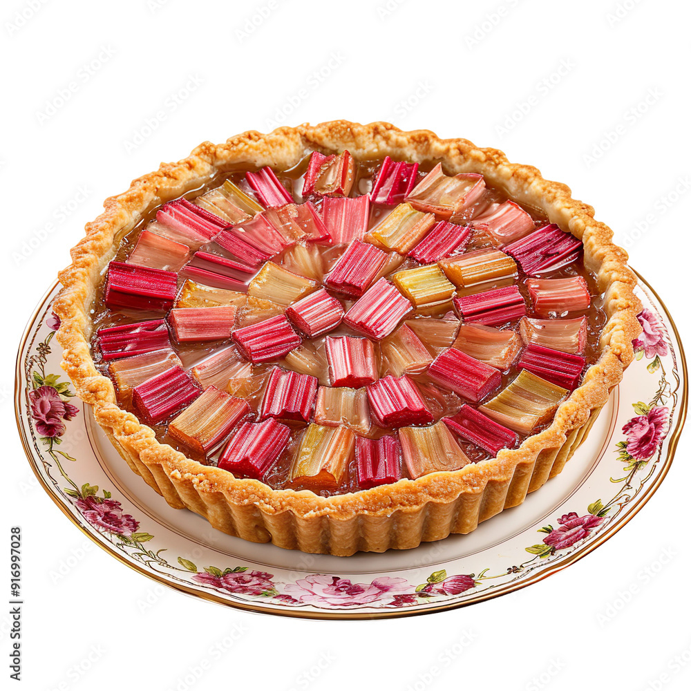 Front view of Tarte à la Rhubarbe (rhubarb tart) with a buttery crust ...
