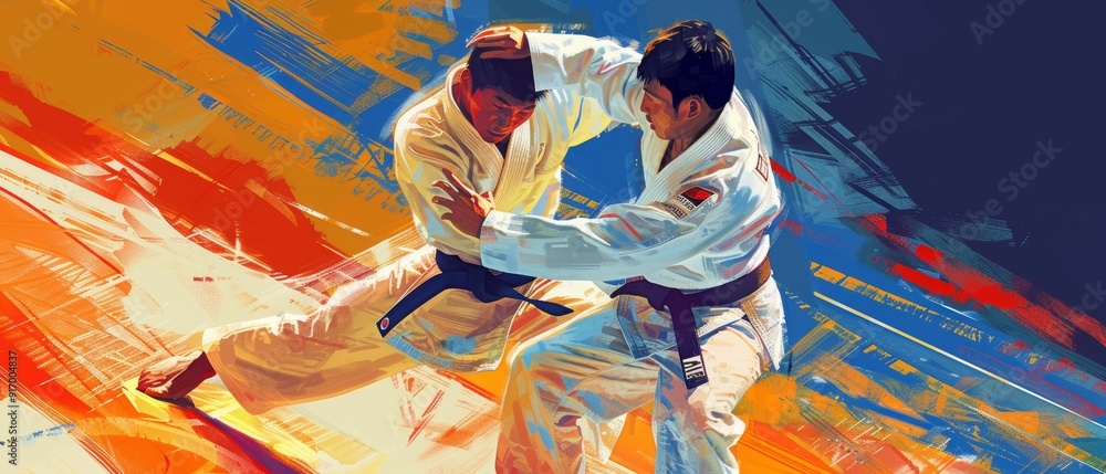 Intense judo match between South Korean competitors in the 100 kg class ...