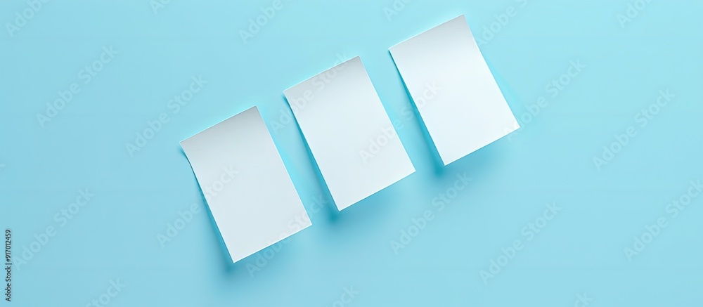 Five white paper strips on a light blue background provide copy space ...