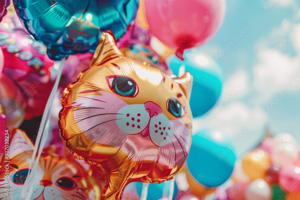 Cat-themed carnival complete with cat-shaped balloons carrying a 'HUG ...