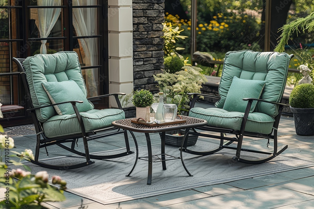 Light green 3-piece patio furniture set with two rocking chairs and ...