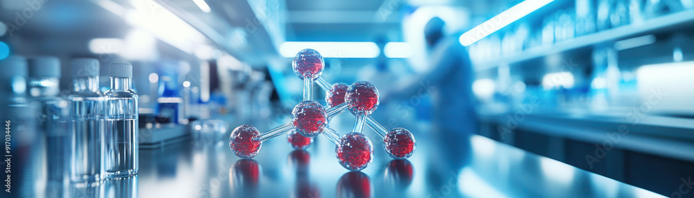 Pharmaceutical advances, A detailed drug molecular model displayed ...