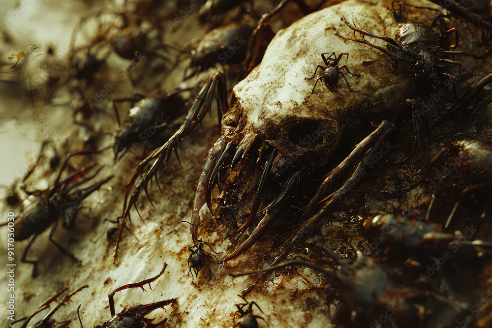 Poster, Foto A macabre scene of monstrous insects swarming over a ...