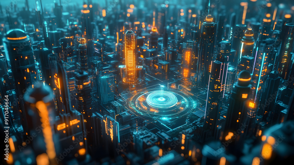 Smart city digital world metaverse, 3D AI artificial intelligence robot engineer digital ...