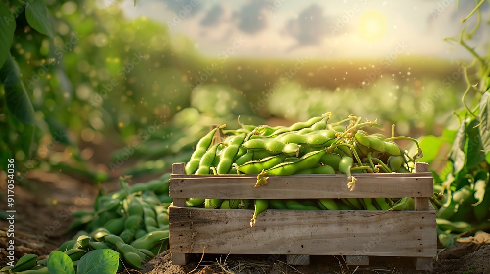 Realistic photo of basket or crate of vegetables with lots of Edamame ...