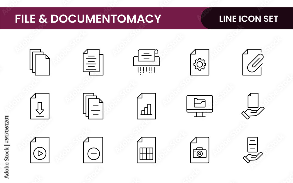 Document outline icons. Document icon set. Set of outline icons related ...