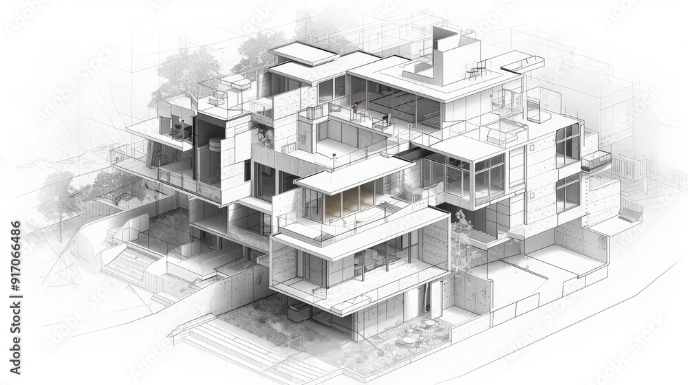 The visualization of blueprint perspectives, such as isometric views ...