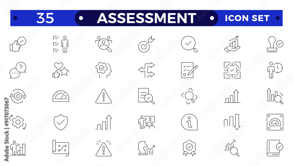 Assessment icons set. Stroke thin line vector illustration with goals ...
