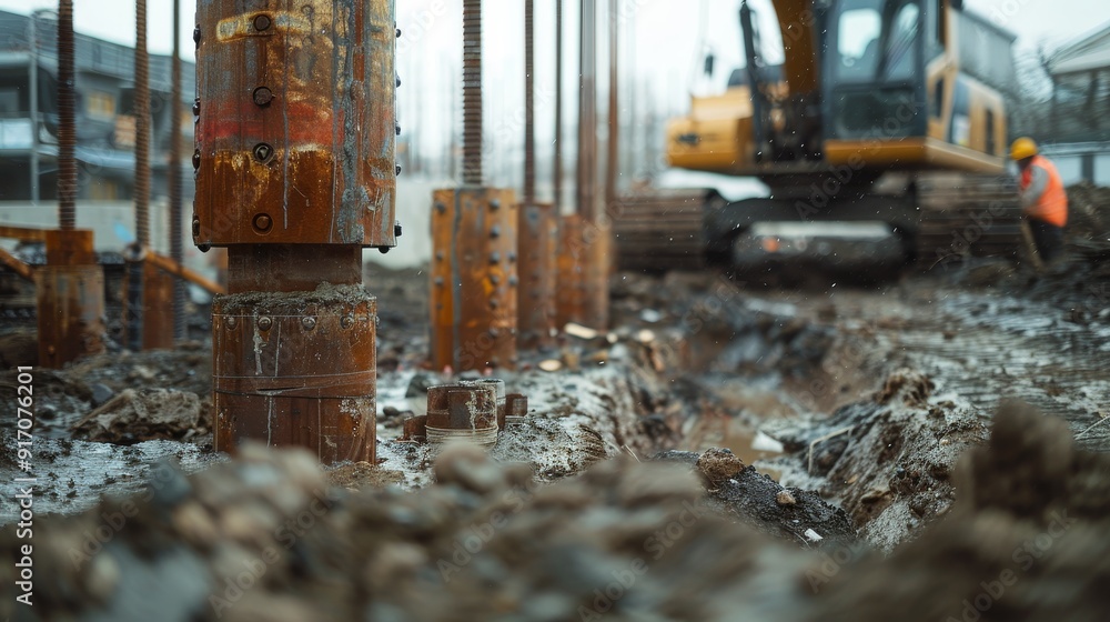 Progressive pile driving forms aligned pillars with each precise impact ...