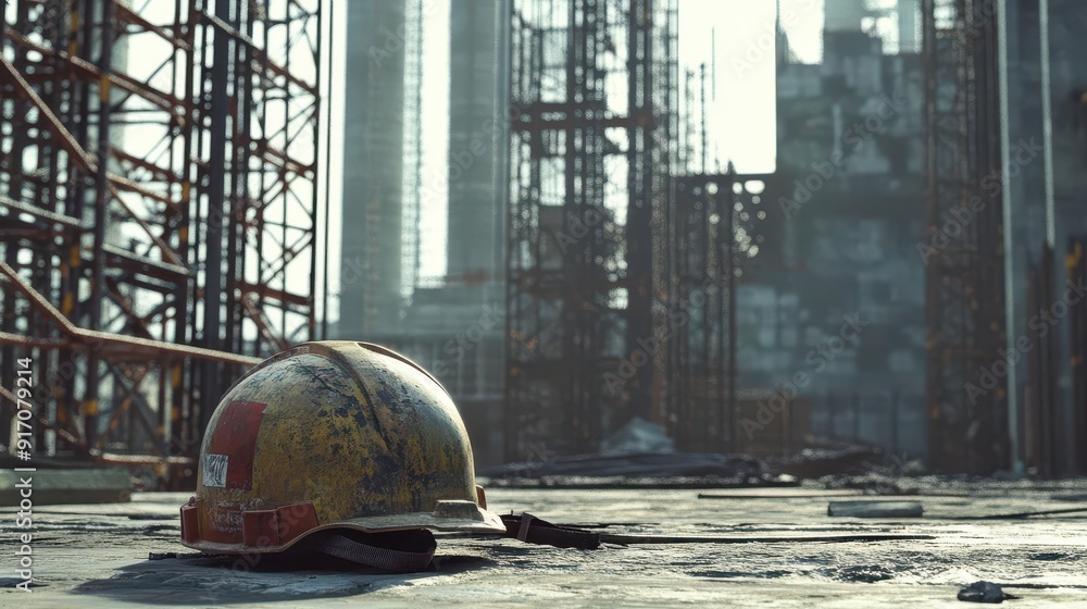Create a conceptual image showing a halted skyscraper construction with ...