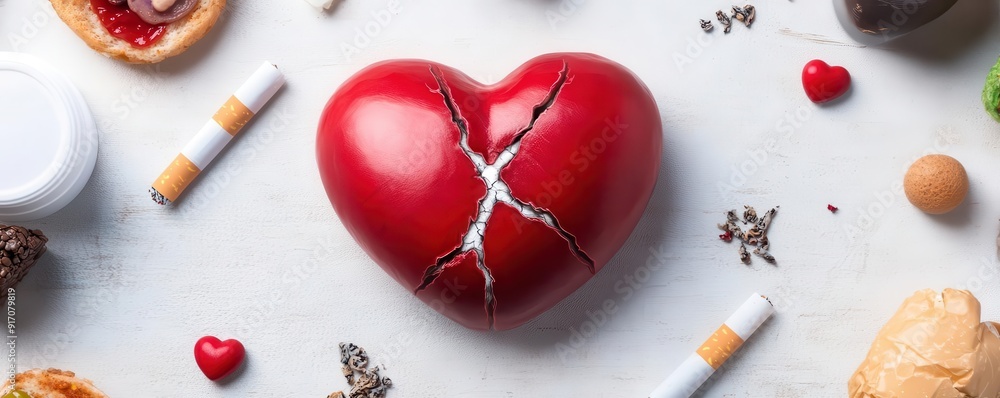 Artistic rendering of a heart with visible cracks, surrounded by ...