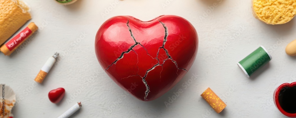 Artistic rendering of a heart with visible cracks, surrounded by ...